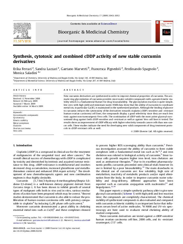 (PDF) Synthesis, cytotoxic and combined cDDP activity of new stable curcumin derivatives ...