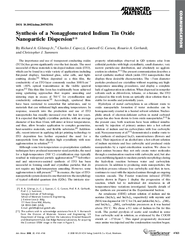 (PDF) Synthesis of Nonagglomerated Indium Tin Oxide Nanoparticle ...