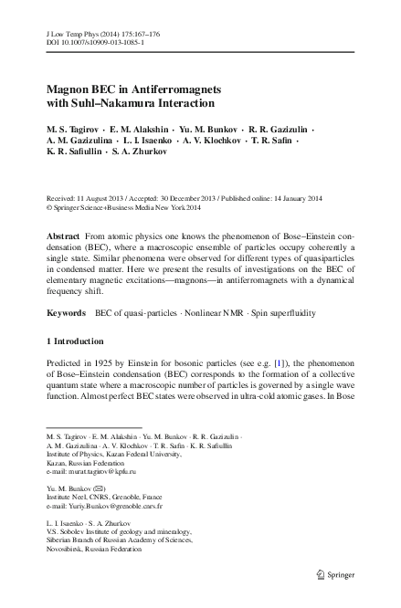 (PDF) Magnon BEC in Antiferromagnets with Suhl–Nakamura Interaction