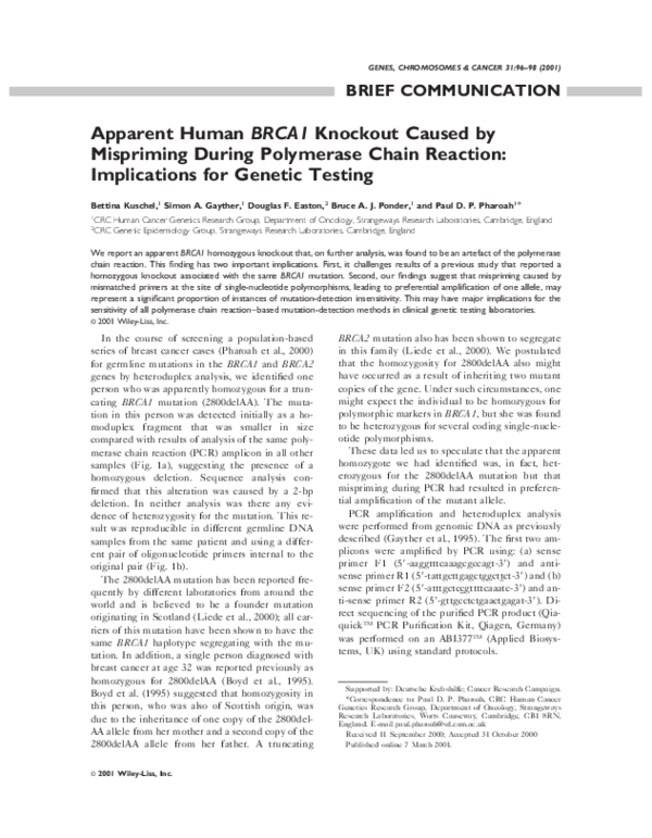 (PDF) Apparent humanBRCA1 knockout caused by mispriming during ...