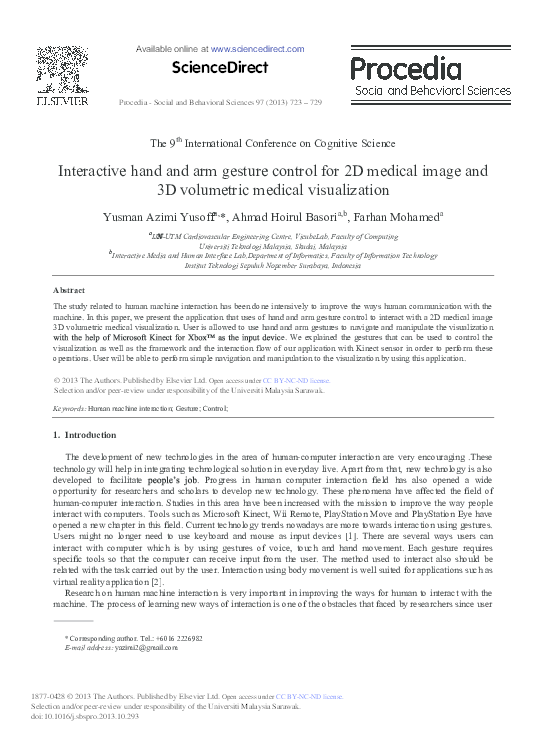 (PDF) Interactive Hand and Arm Gesture Control for 2D Medical Image and ...