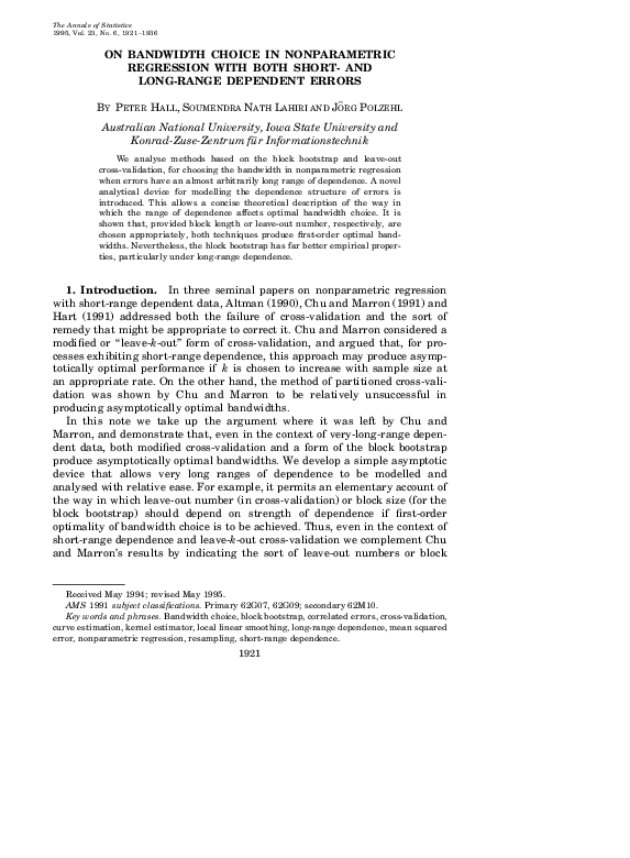 (PDF) On bandwidth choice in nonparametric regression with both short- and long-range dependent ...