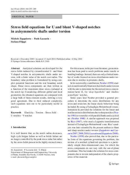 (PDF) Stress field equations for U and blunt V-shaped notches in ...