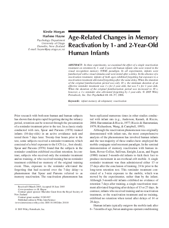 (PDF) Age-related changes in memory reactivation by 1- and 2-year-old ...