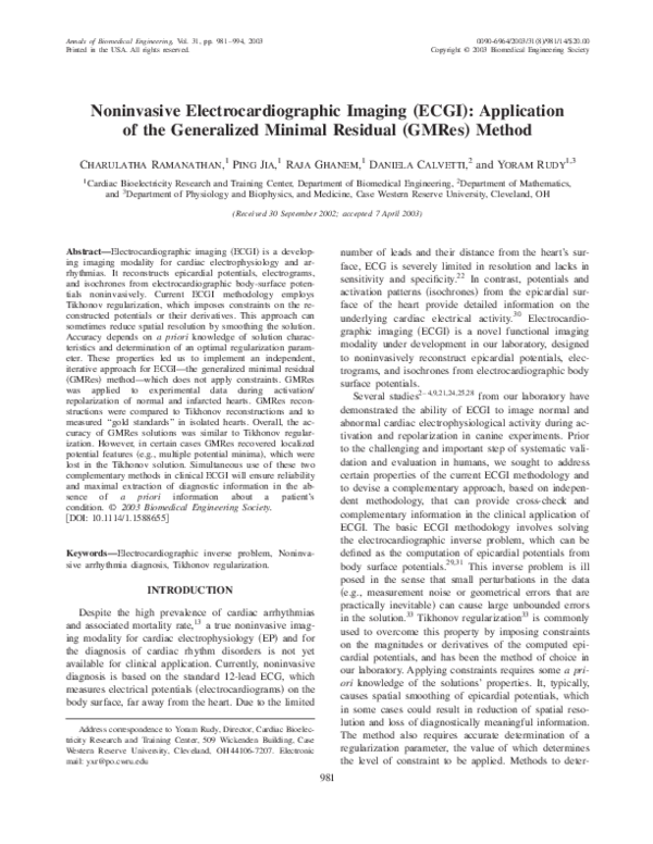 (PDF) Noninvasive Electrocardiographic Imaging (ECGI): Application of the Generalized Minimal ...