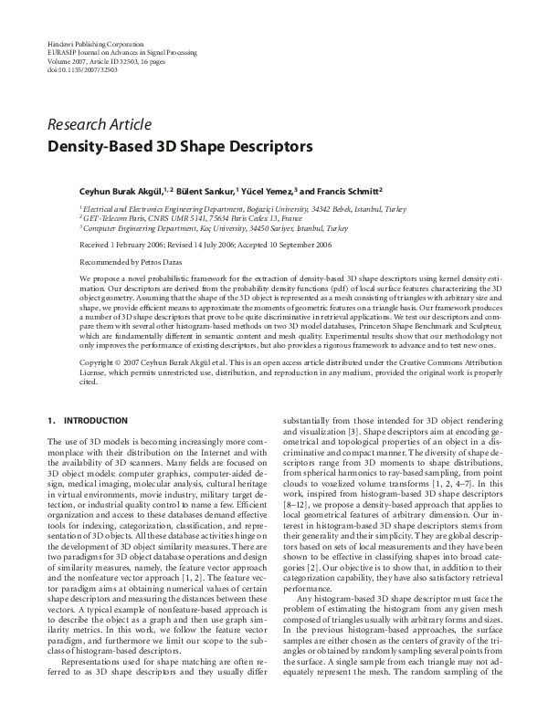 (PDF) Density-Based 3D Shape Descriptors