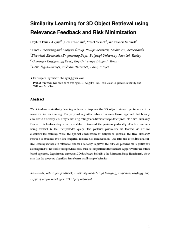 (PDF) Similarity Learning for 3D Object Retrieval Using Relevance Feedback and Risk Minimization