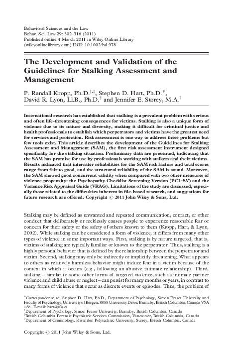 (PDF) The development and validation of the guidelines for stalking ...