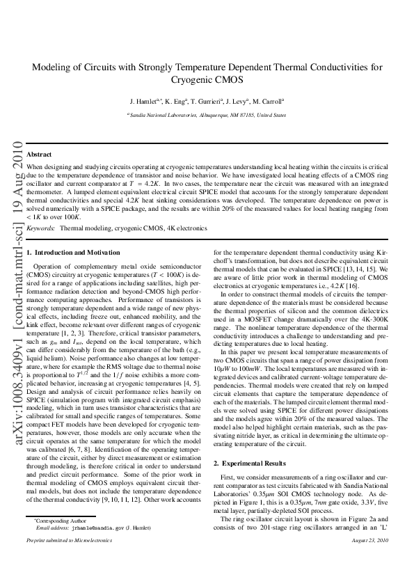 (PDF) Modeling of circuits with strongly temperature dependent thermal ...
