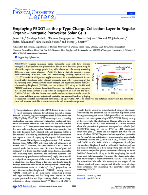 (PDF) Employing PEDOT as the p-Type Charge Collection Layer in Regular ...