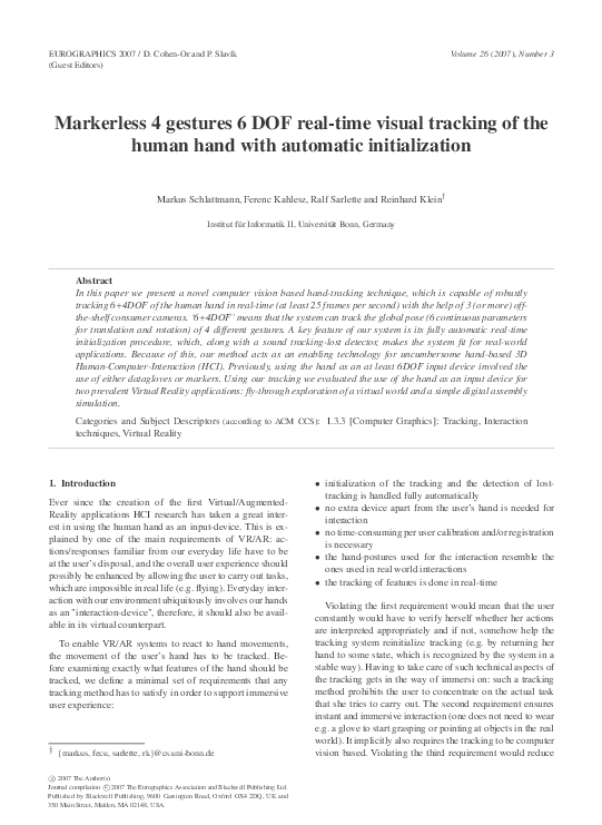 (PDF) Markerless 4 gestures 6 DOF real-time visual tracking of the ...