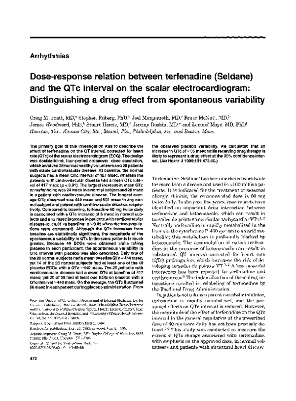 (PDF) Dose-response relation between terfenadine (Seldane) and the QTc ...