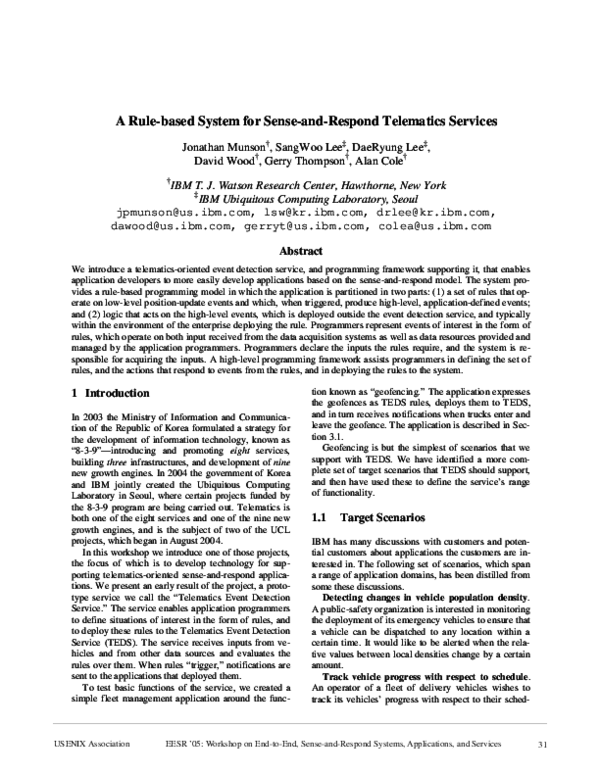 (PDF) A rule-based system for sense-and-respond telematics services