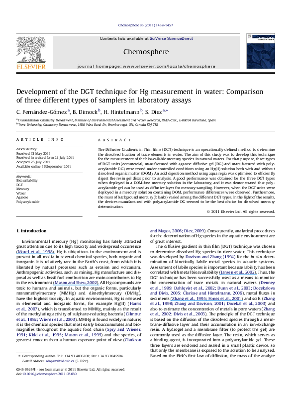 (PDF) Development of the DGT technique for Hg measurement in water ...