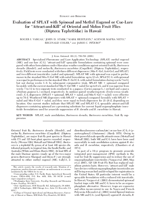 (PDF) Evaluation of SPLAT with Spinosad and Methyl Eugenol or Cue-Lure ...