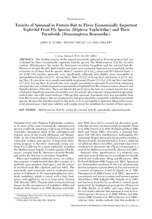 (PDF) Toxicity of Spinosad in Protein Bait to Three Economically Important Tephritid Fruit Fly ...