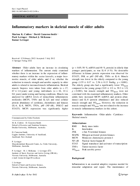(PDF) Inflammatory markers in skeletal muscle of older adults | Michael ...