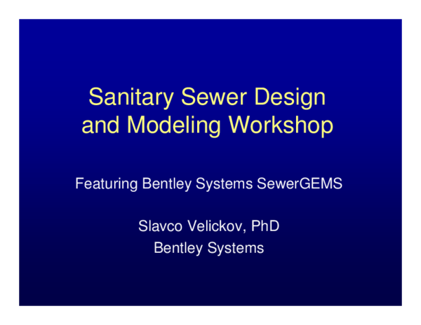 (PDF) Sanitary Sewer Design and Modeling Workshop