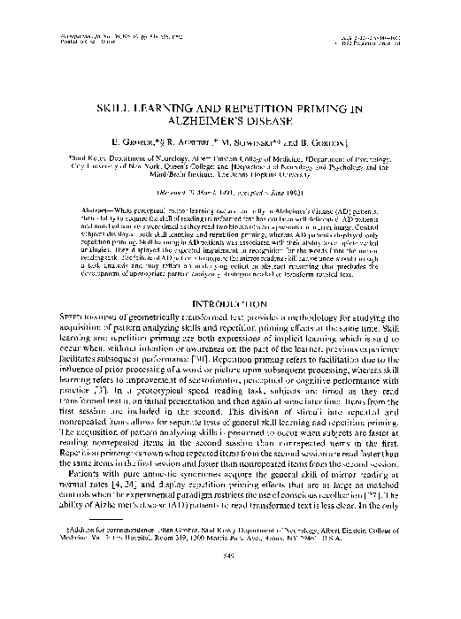 (PDF) Skill learning and repetition priming in Alzheimer's disease ...