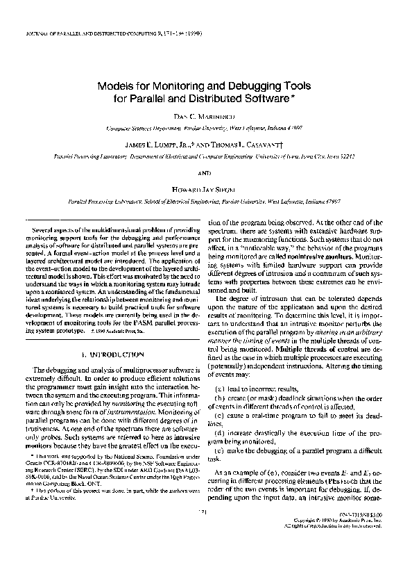 Pdf Models For Monitoring And Debugging Tools For Parallel And Distributed Software