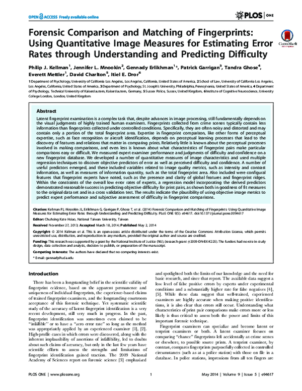 (PDF) Forensic Comparison and Matching of Fingerprints: Using ...