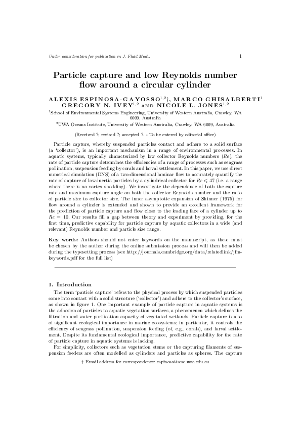 (PDF) Particle capture and low-Reynolds-number flow around a circular cylinder