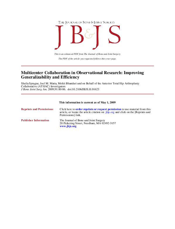 (PDF) Multicenter Collaboration in Observational Research: Improving ...