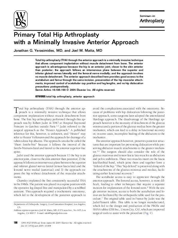 (PDF) Primary Total Hip Arthroplasty with a Minimally Invasive Anterior ...