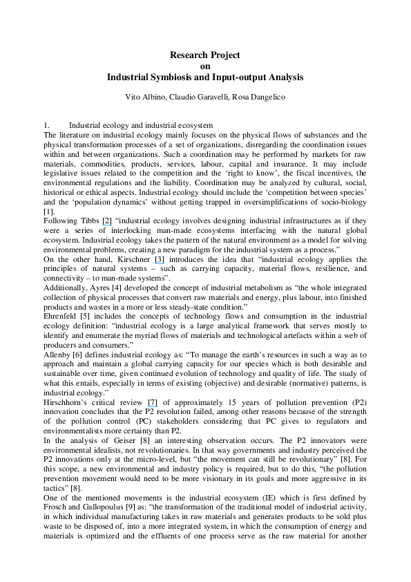 (PDF) Research Project on Industrial Symbiosis and Input-output Analysis