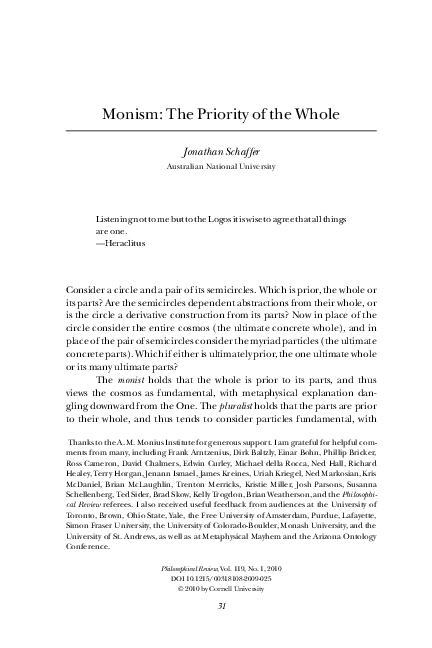 (PDF) Monism: The Priority of the Whole