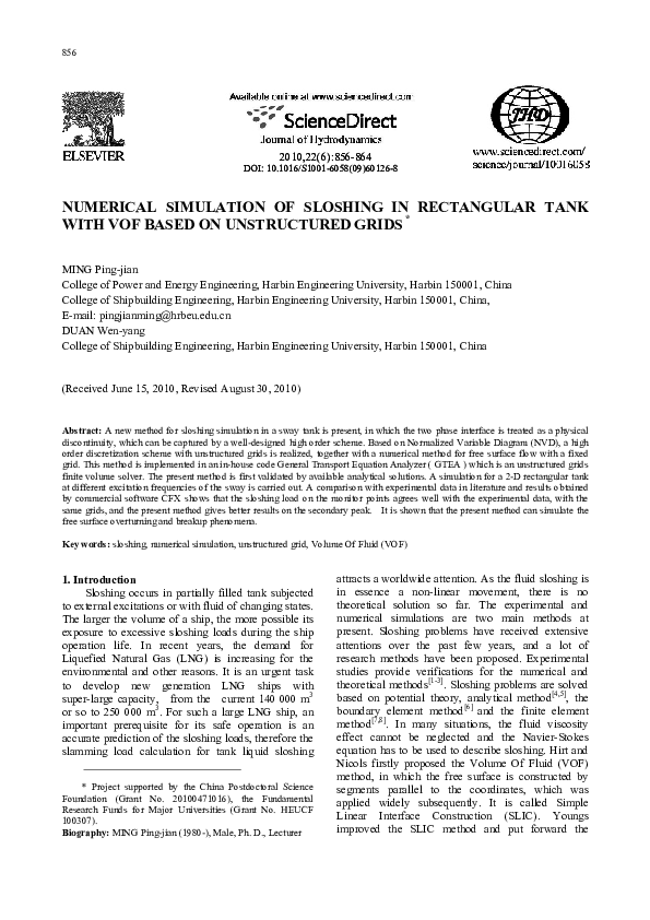(PDF) Numerical simulation of sloshing in rectangular tank with VOF based on unstructured grids