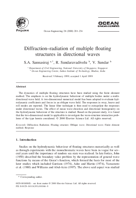 Pdf Diffraction Radiation Of Multiple Floating Structures In Directional Waves