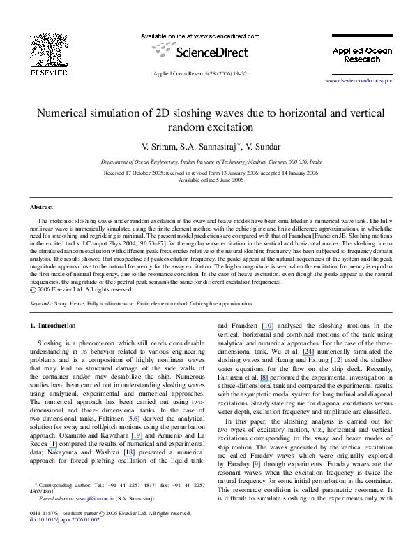 (PDF) Numerical simulation of 2D sloshing waves due to horizontal and ...