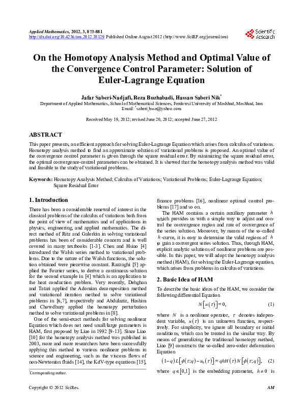 (PDF) On the Homotopy Analysis Method and Optimal Value of the Convergence Control Parameter ...