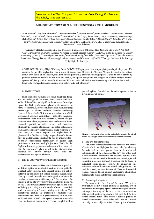 (PDF) Milestones Toward 50% Efficient Solar Cell Modules