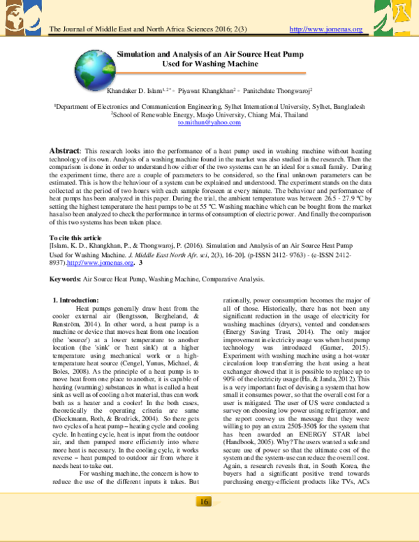 Pdf Simulation And Analysis Of An Air Source Heat Pump Used For