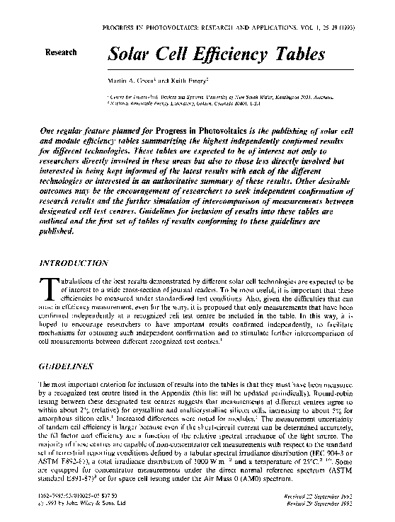 (PDF) Solar cell efficiency tables