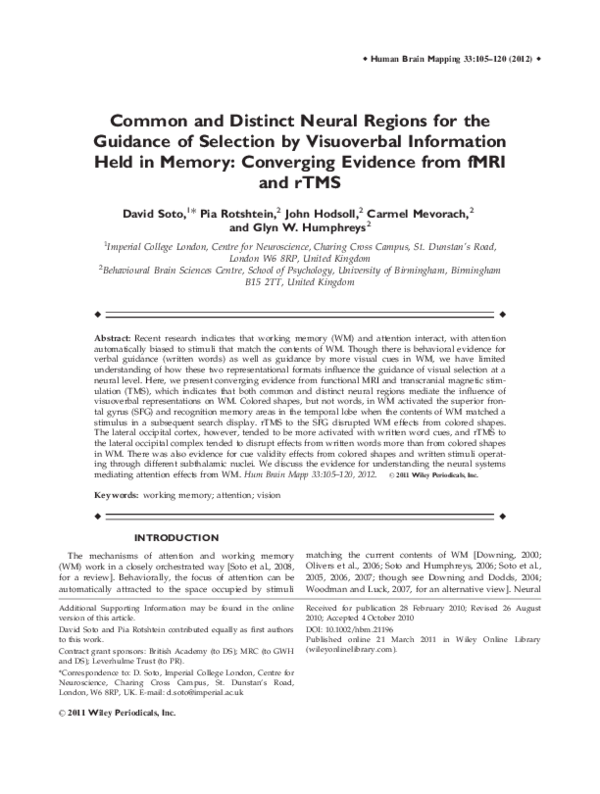 (PDF) Common and distinct neural regions for the guidance of selection by visuoverbal ...