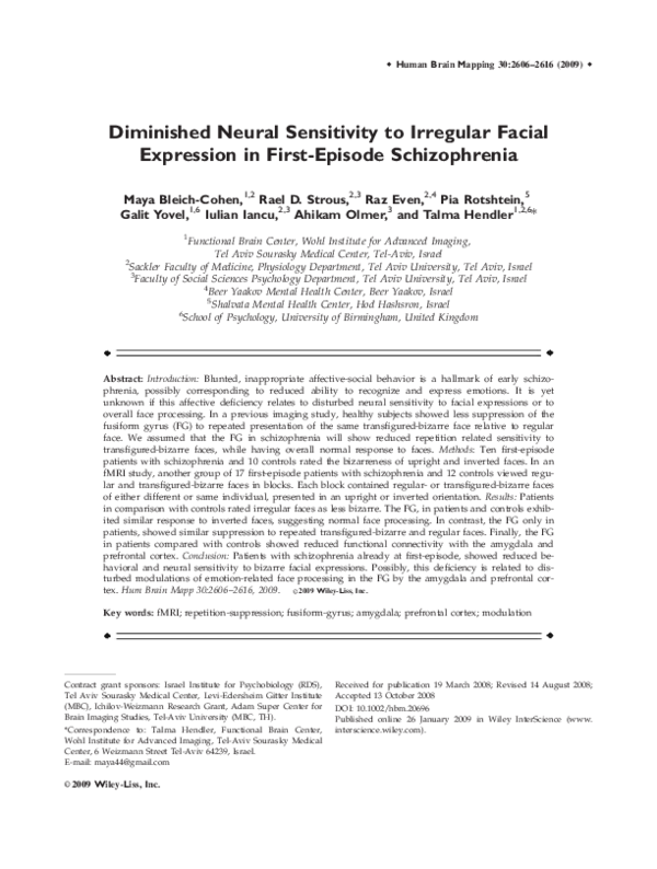 (PDF) Diminished neural sensitivity to irregular facial expression in ...