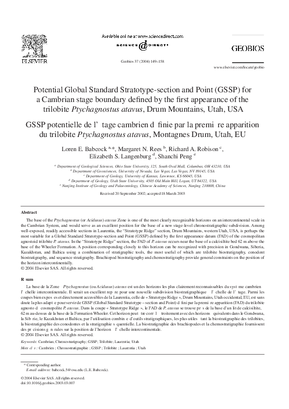 (PDF) Potential Global Standard Stratotype-section and Point (GSSP) for ...