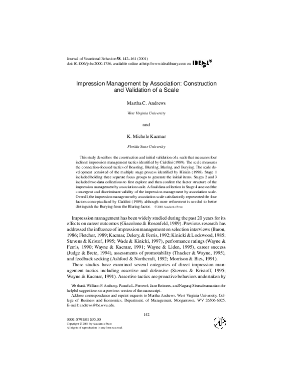 (PDF) Impression Management by Association: Construction and Validation ...