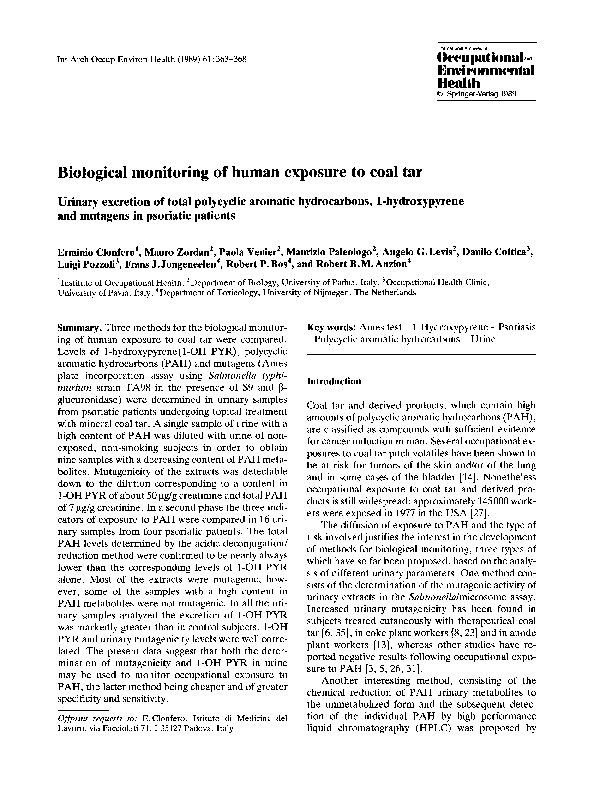 (PDF) Biological monitoring of human exposure to coal tar