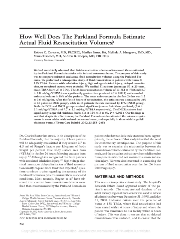 (PDF) How Well Does The Parkland Formula Estimate Actual Fluid ...