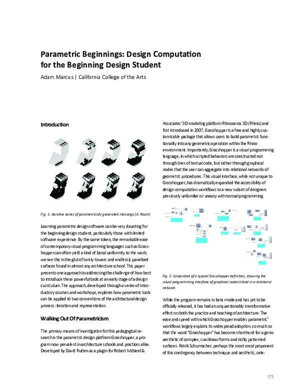 (PDF) Parametric Beginnings: Design Computation for the Beginning Design Student
