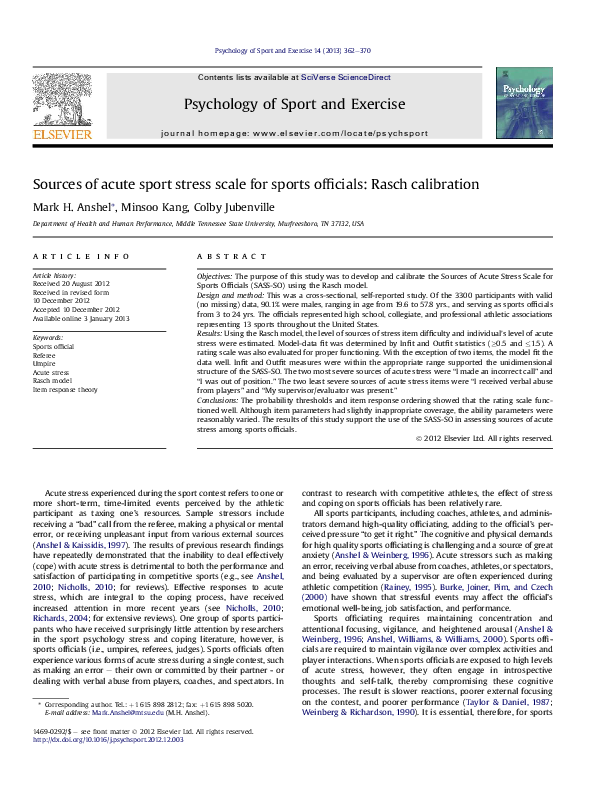 (PDF) Sources of acute sport stress scale for sports officials: Rasch ...