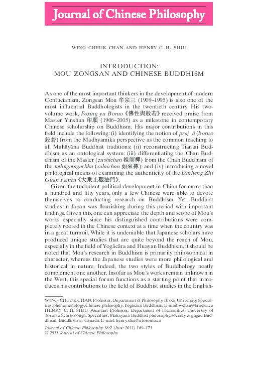(PDF) Introduction: Mou Zongsan and Chinese Buddhism