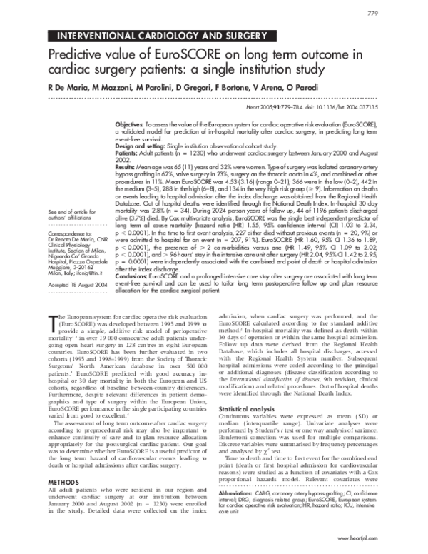 (PDF) Predictive value of EuroSCORE on long term outcome in cardiac ...