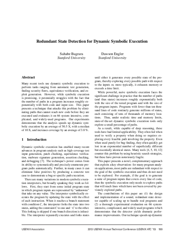 Pdf Redundant State Detection For Dynamic Symbolic Execution