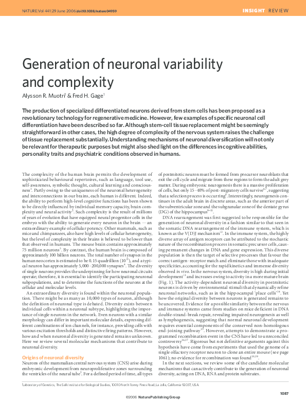 (PDF) Generation of neuronal variability and complexity | Alysson Muotri - Academia.edu