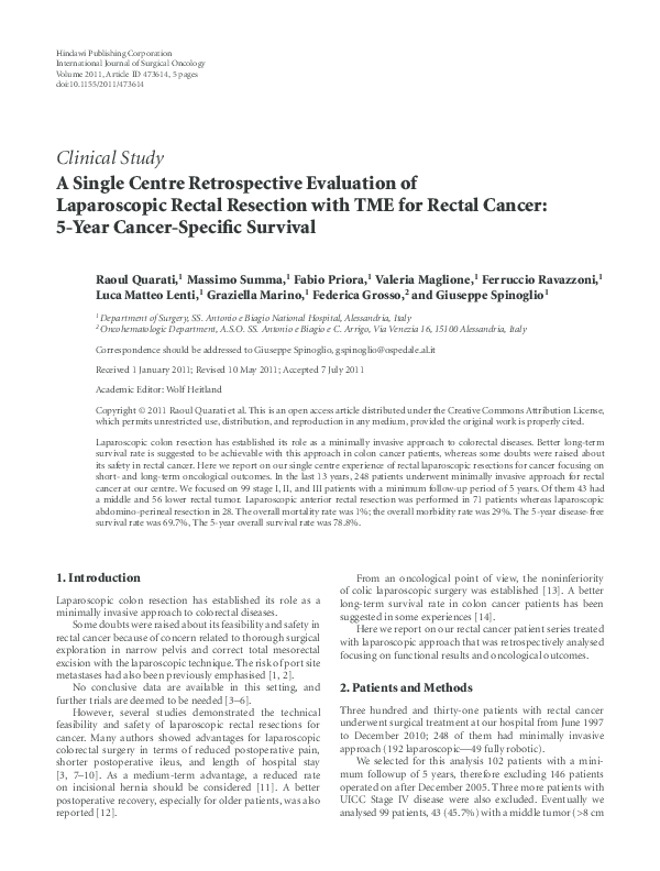(PDF) A Single Centre Retrospective Evaluation of Laparoscopic Rectal ...